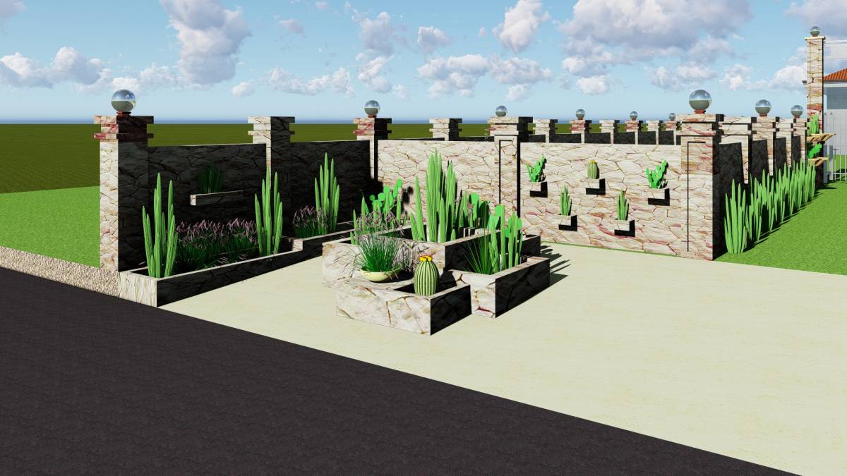 Design project for Texas native cactus and Limestone fence in United ...