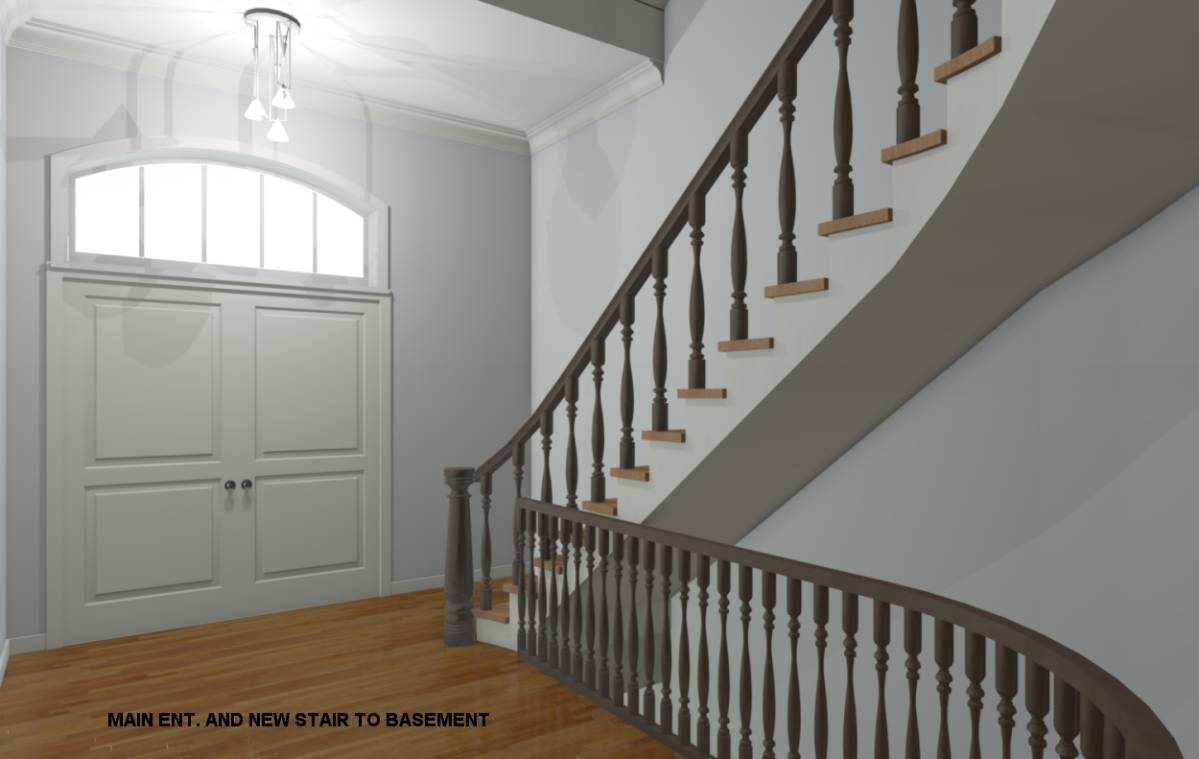 Design project for reconfigure stair to basement, create a small ...