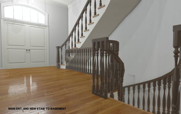 Design project for reconfigure stair to basement, create a small ...