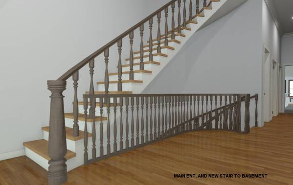 Design project for reconfigure stair to basement, create a small ...