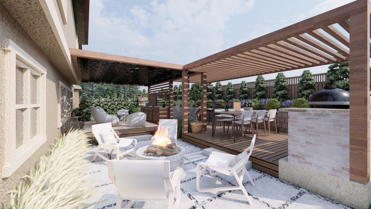 Design project for Backyard design including patio, pergola, ann ...