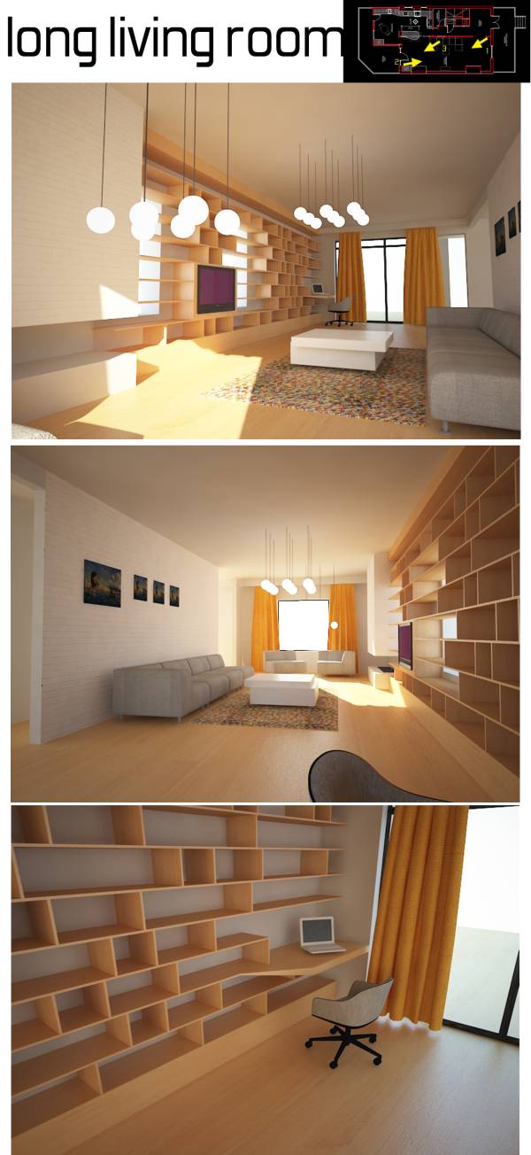 Interiores del Hogar Diseñado porATELIER 3 - long living room ...