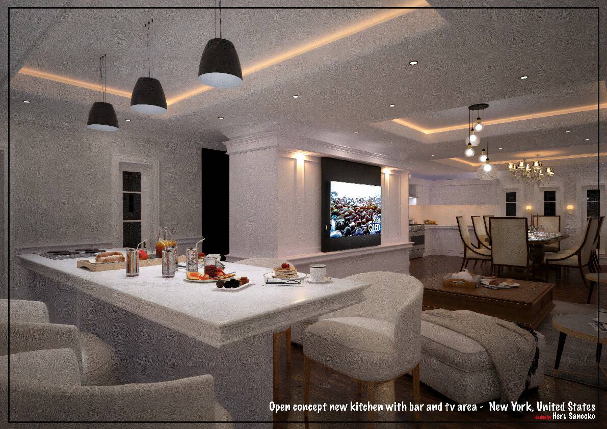 Design project for Open concept new kitchen with bar and tv area in ...