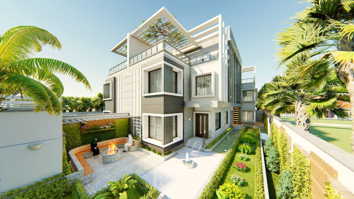 Design project for Designing Facade, boundary wall and landscape for (2 ...