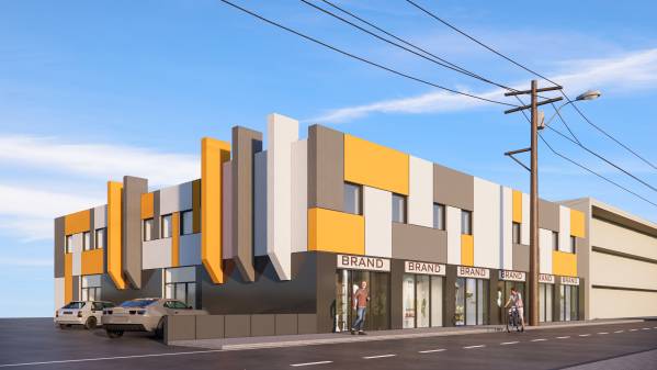 Design project for 2 story brick with stucco over storefront and ...