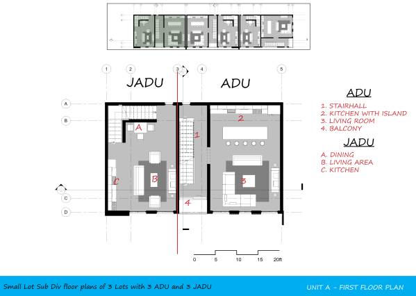 Design project for Small Lot Sub Div floor plans of 3 Lots with 3 ADU ...