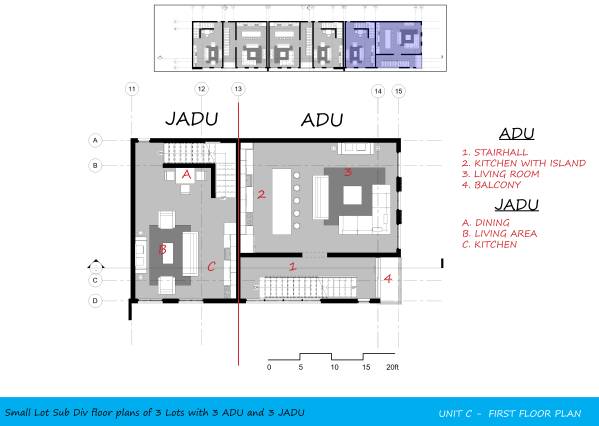 Design project for Small Lot Sub Div floor plans of 3 Lots with 3 ADU ...