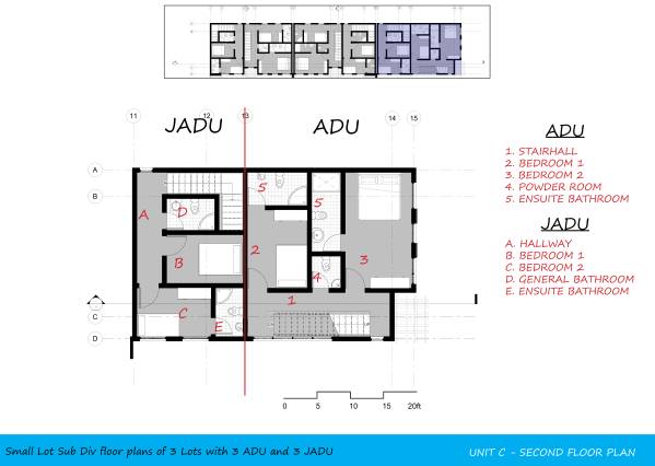 Design project for Small Lot Sub Div floor plans of 3 Lots with 3 ADU ...