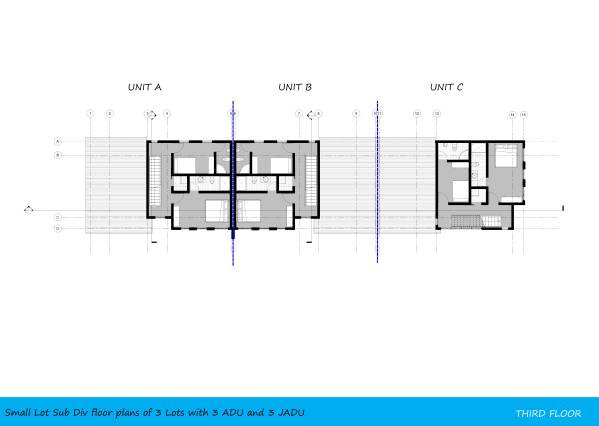 Design project for Small Lot Sub Div floor plans of 3 Lots with 3 ADU ...