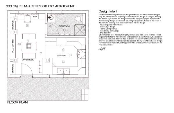 Design project for Mulberry 300 Sq/ft Studio Apartment in United States ...
