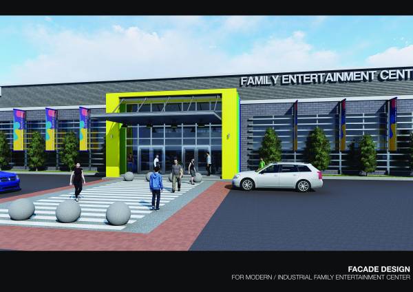 Design project for FACADE for MODERN/INDUSTRIAL FAMILY ENTERTAINMENT ...