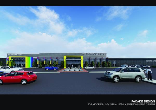 Design project for FACADE for MODERN/INDUSTRIAL FAMILY ENTERTAINMENT ...