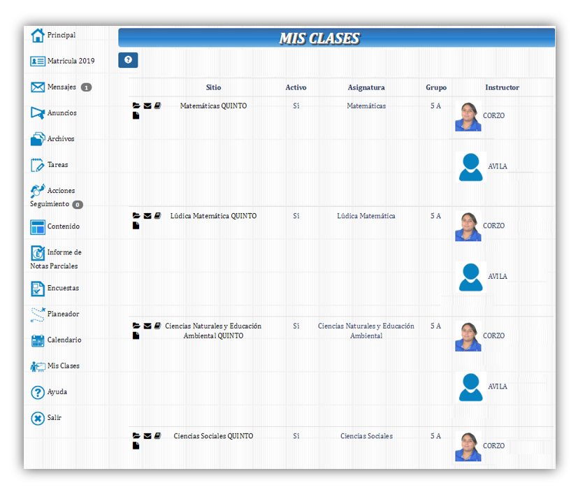 Estudiante: Mis clases - Documentación