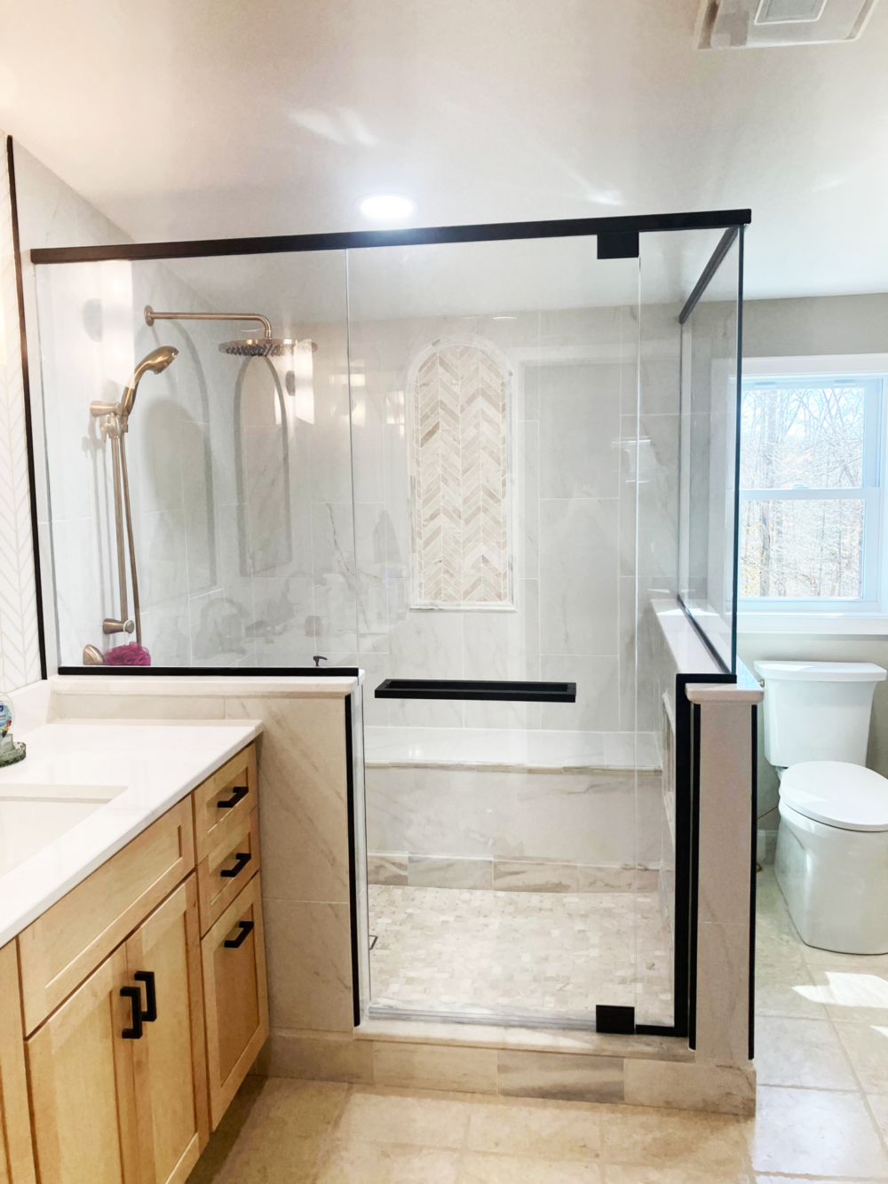 Custom Geolux Panel/Door/Panel/Return Panel Enclosure | Basco Shower Doors