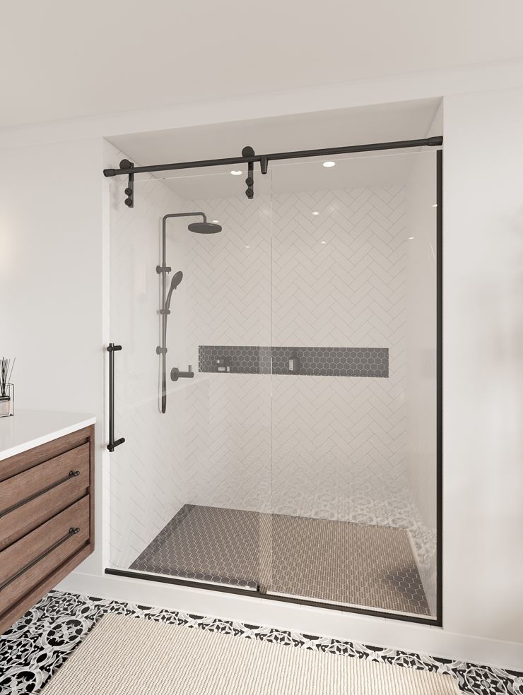 Rolaire Frameless 3/8-inch Glass Rolling Door & Panel Shower Door | Basco Shower Doors