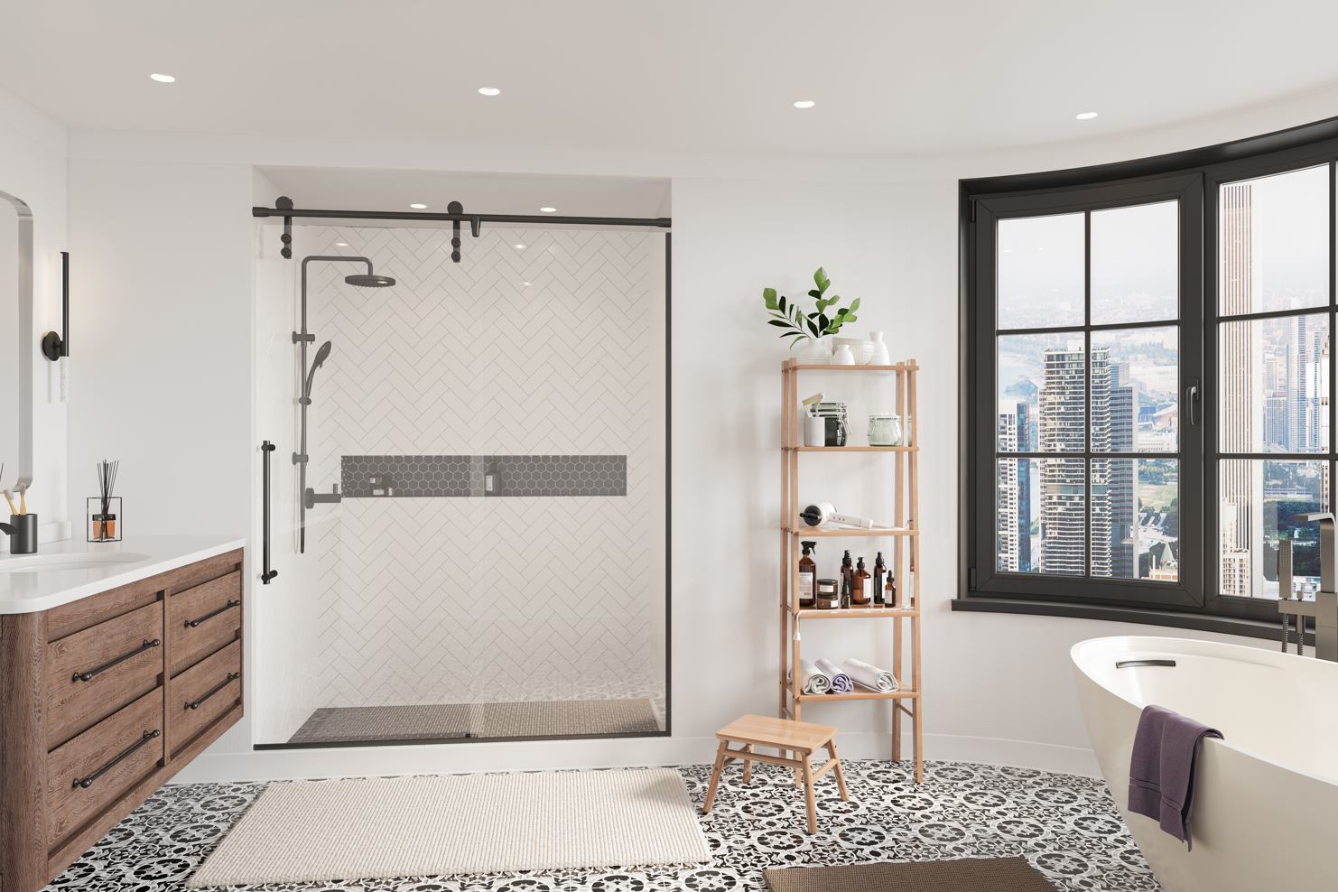 Rolaire Frameless 3/8-inch Glass Rolling Door & Panel Shower Door | Basco Shower Doors