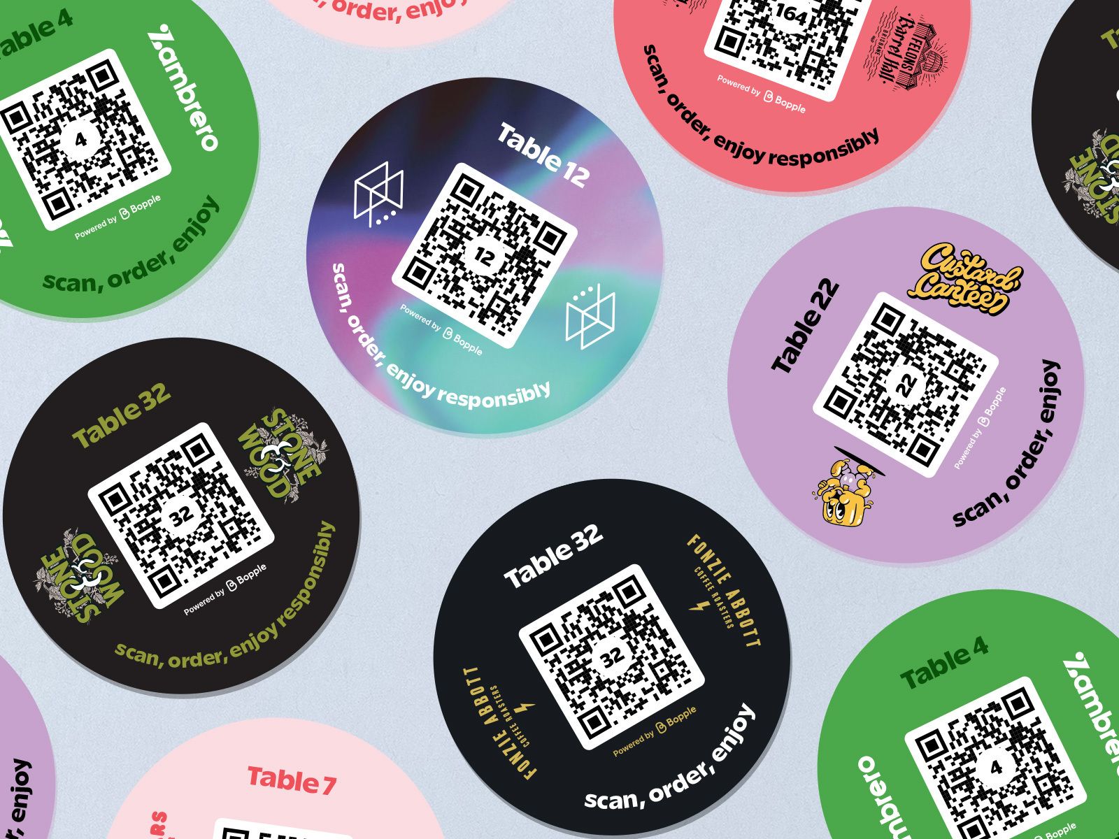 Bopple - Custom designed QR code table pucks