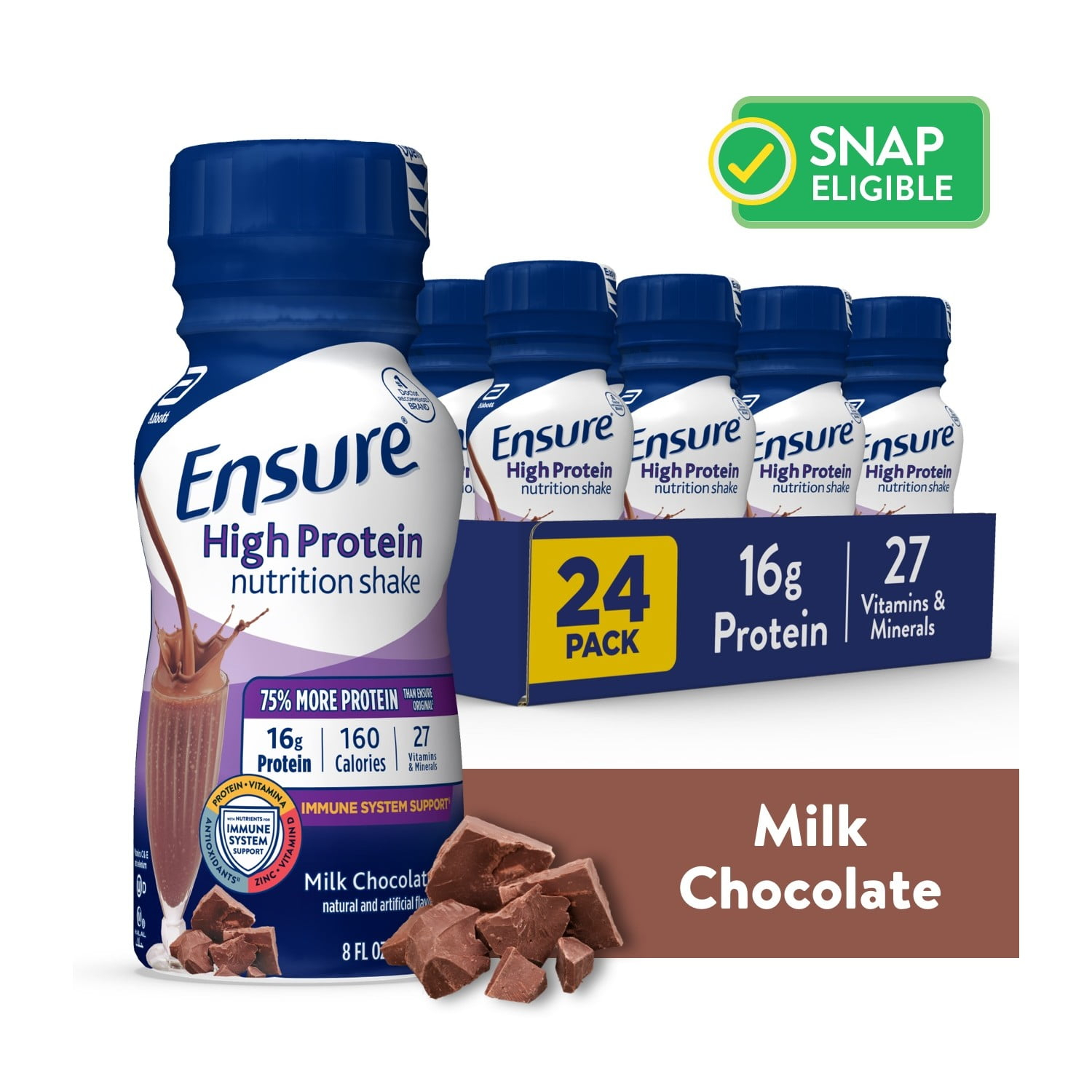 Ensure High Protein Nutrition Shake, Milk Chocolate, 8 fl oz, 24 Count ...