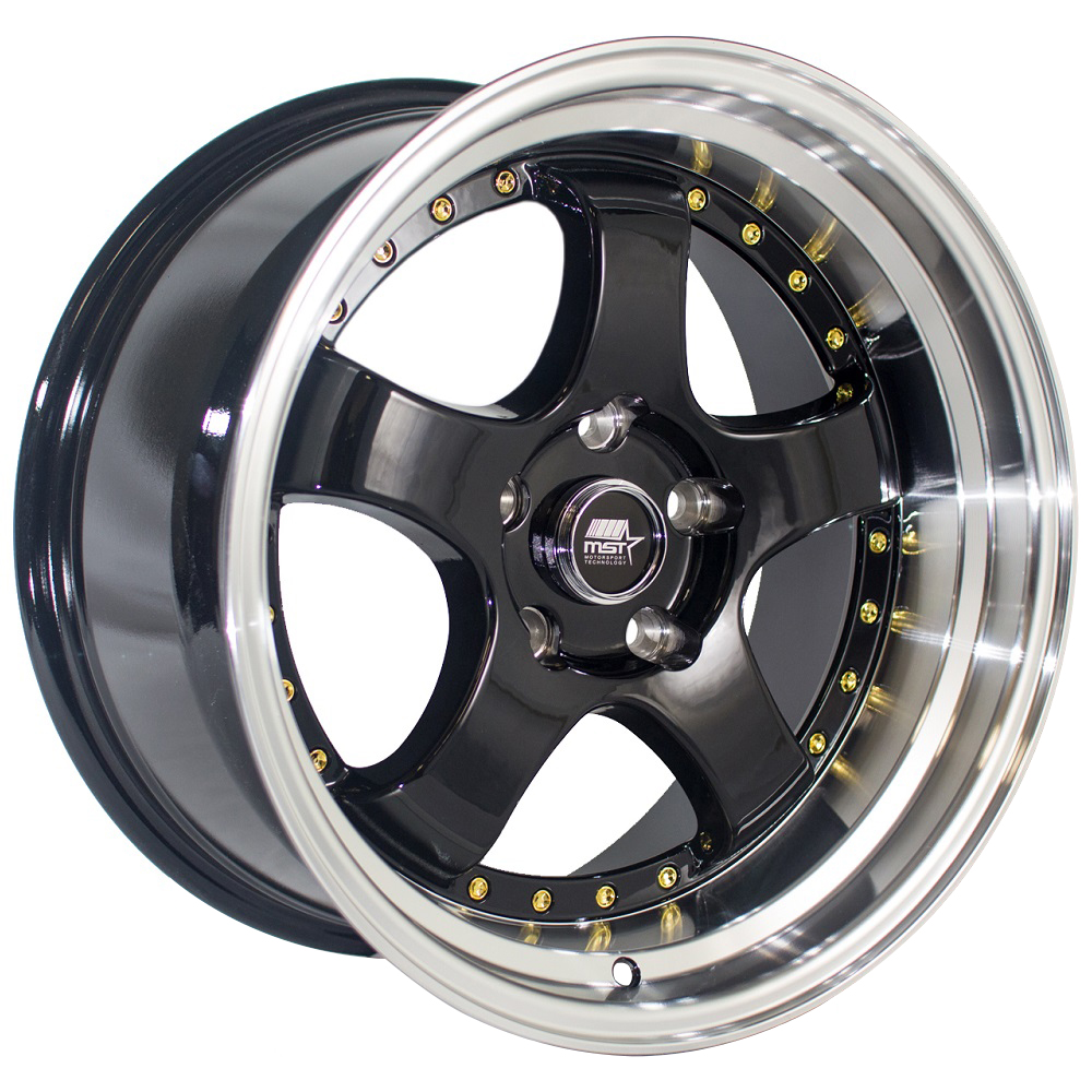 MST Wheels MT07 - Black w/Machined Lip Gold Rivets Rim Wheel Size 17x9 ...