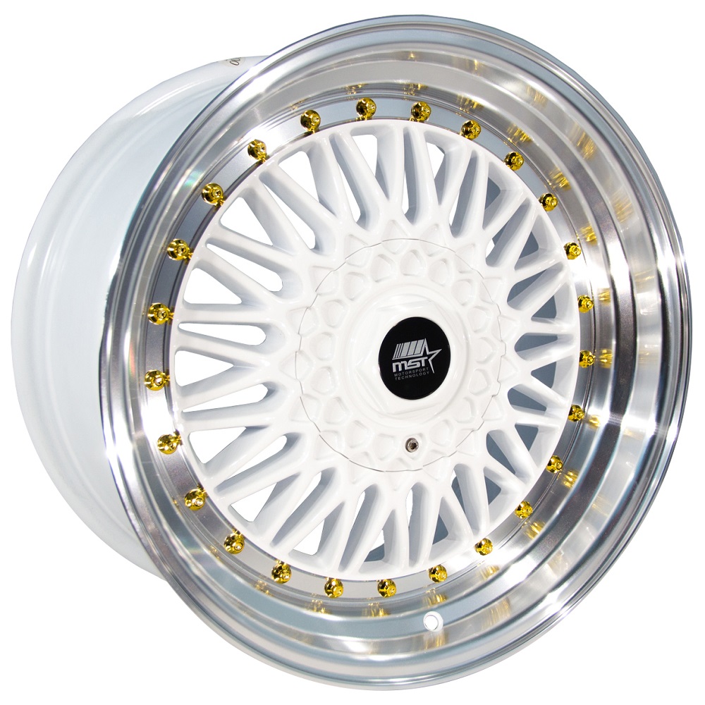 MST Wheels MT13 - White w/Machined Lip Gold Rivets Rim Wheel Size 17x8 ...
