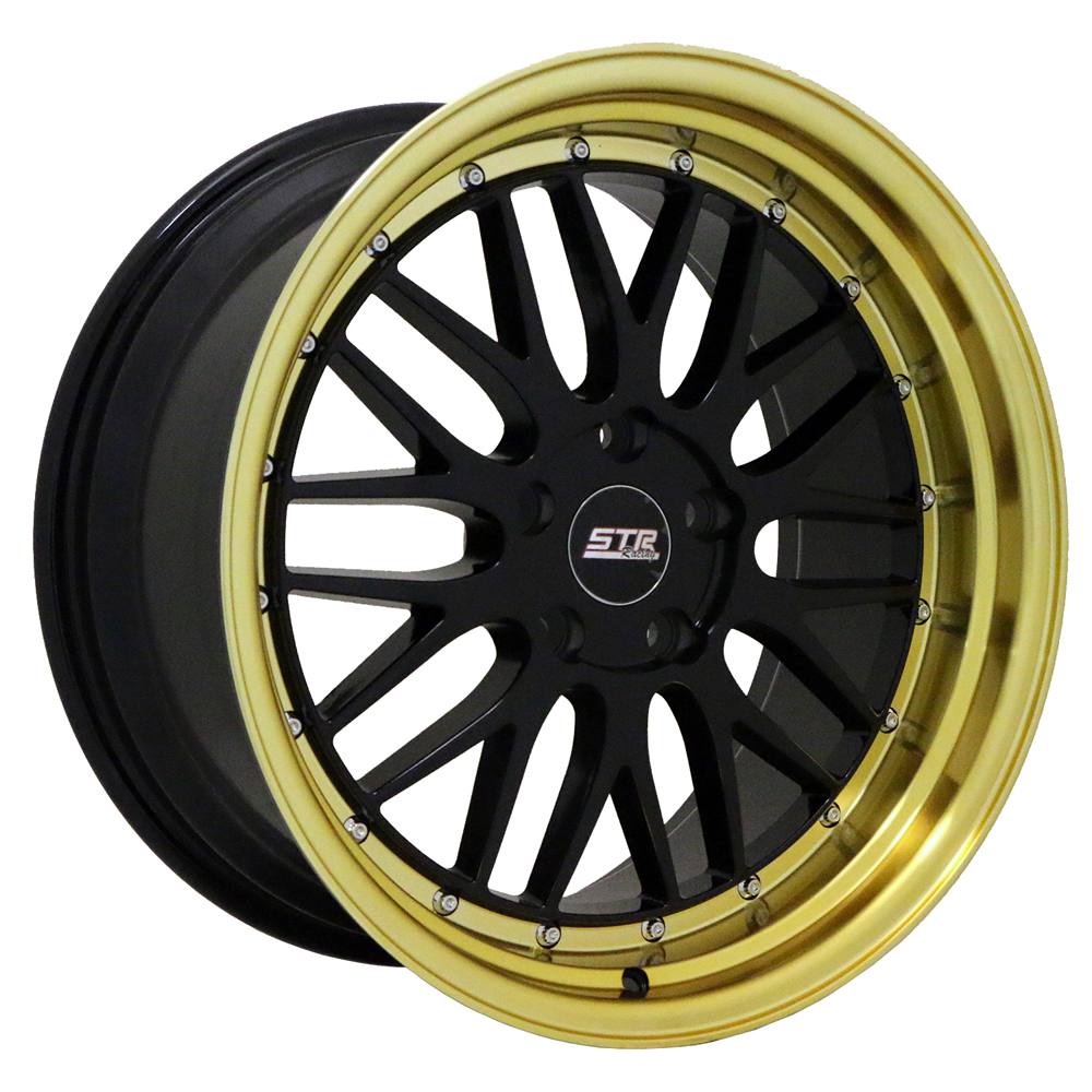 STR 601 - Gloss Black With Gold Lip Rim by STR Racing Wheels Wheel Size ...