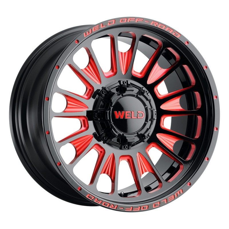 Weld Off-Road Wheels Scorch W122 - Gloss Black Milled Red Rim ...
