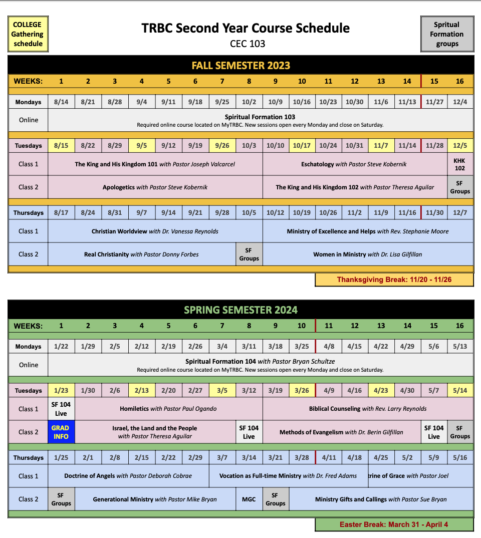 TRBC | Calendars & Schedules