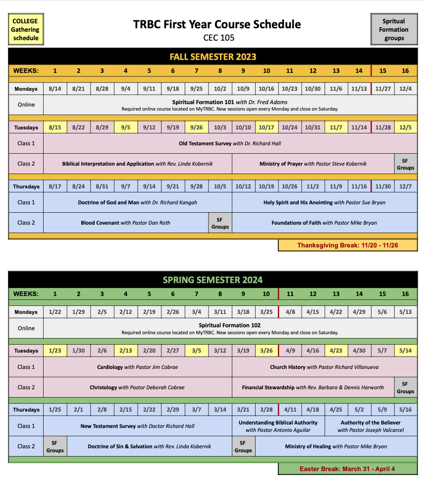 TRBC | Calendars & Schedules