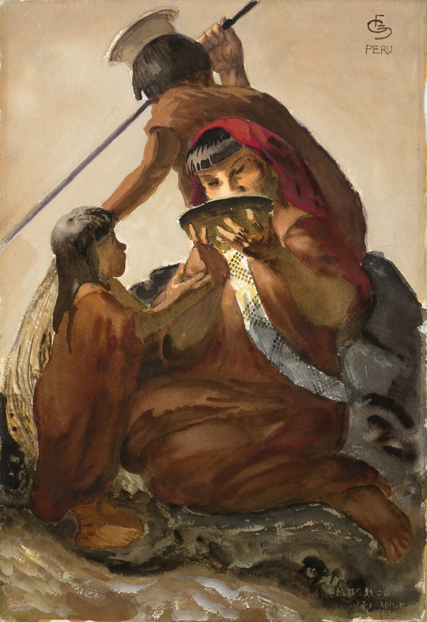 Oil Painting Replica Campa Indians, Rio Pastaza, Peru by Carl Folke ...