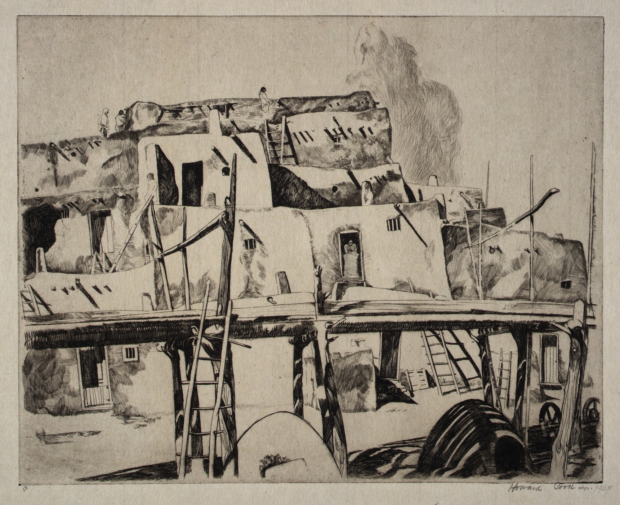 Oil Painting Replica Taos Pueblo, 1927 by Howard Cook (Inspired By ...