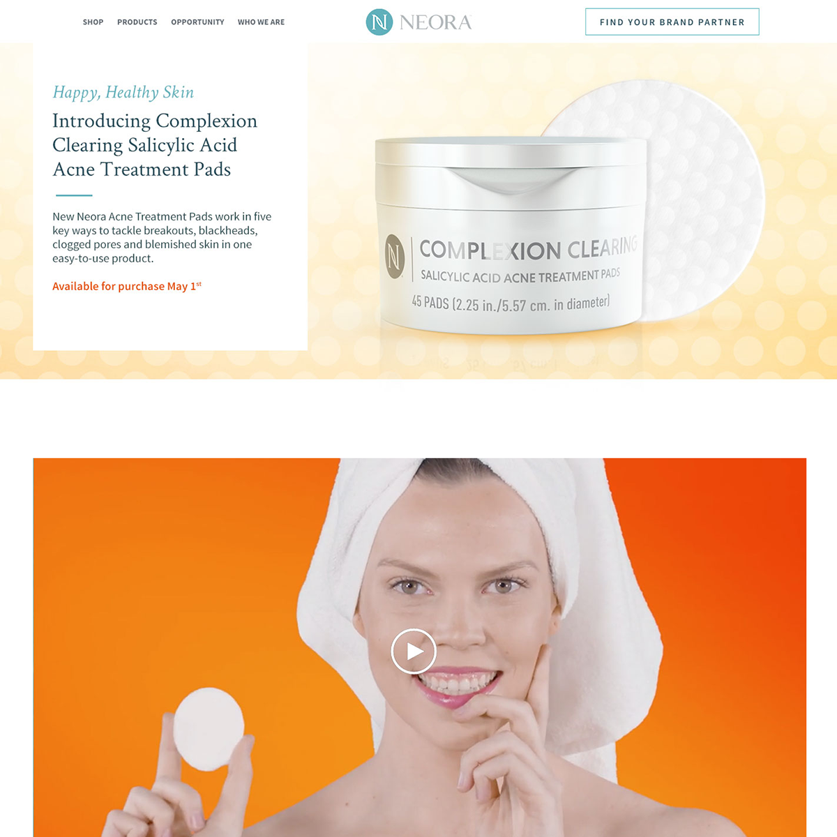 Complexion Clearing Acne Treatment Pads Landing Page - Neora GoProspect US