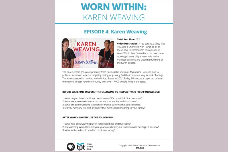 Karen Weaving Discussion Guide | PBS TPT Learn