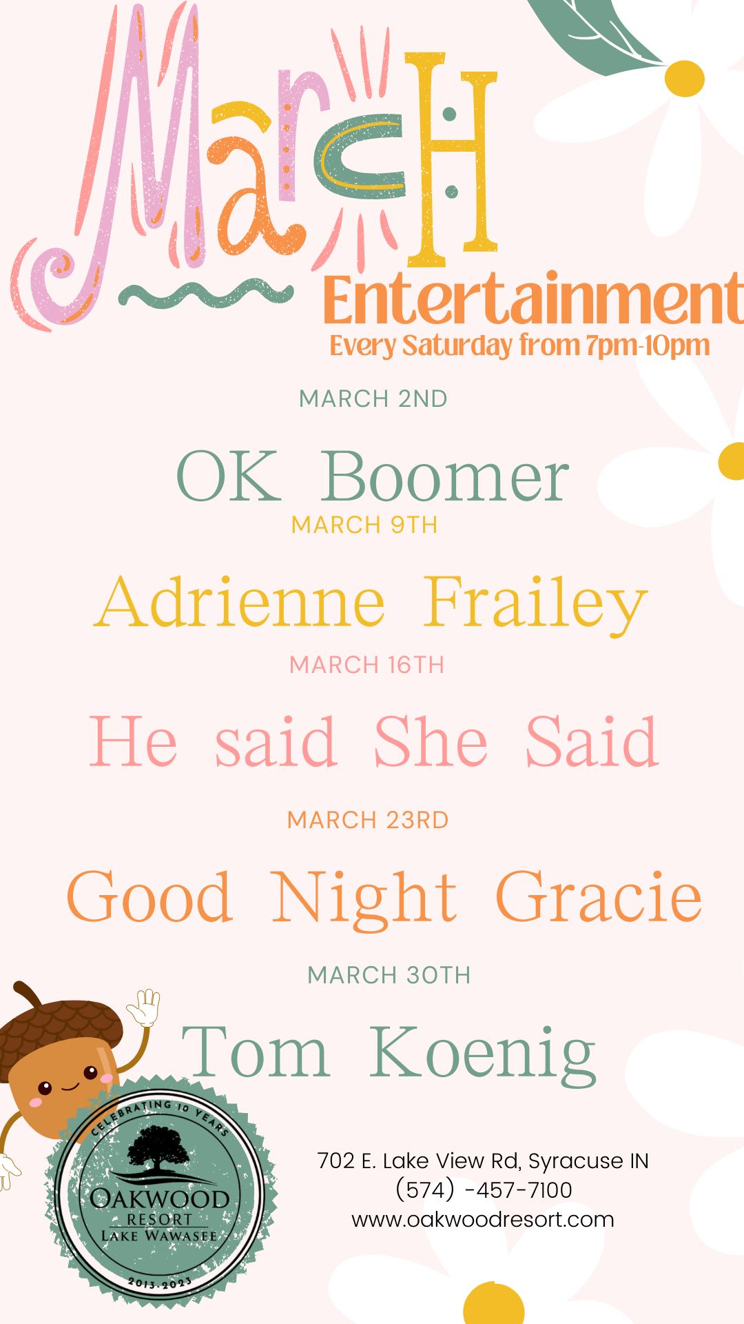 Oakwood Resort: March Entertainment - Visit Kosciusko County