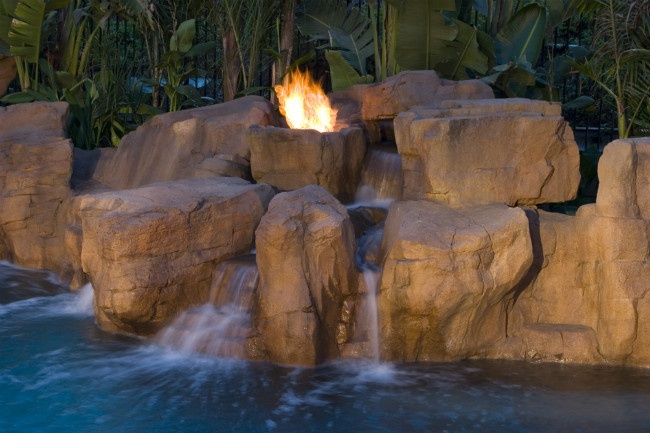 Pool With Fire Waterfalls