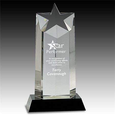 Clear Crystal Star Column w/ Black Base - 2 Sizes | Awards International