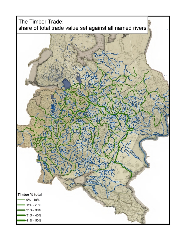 Share of total (timber) trade value set against named rivers · The ...