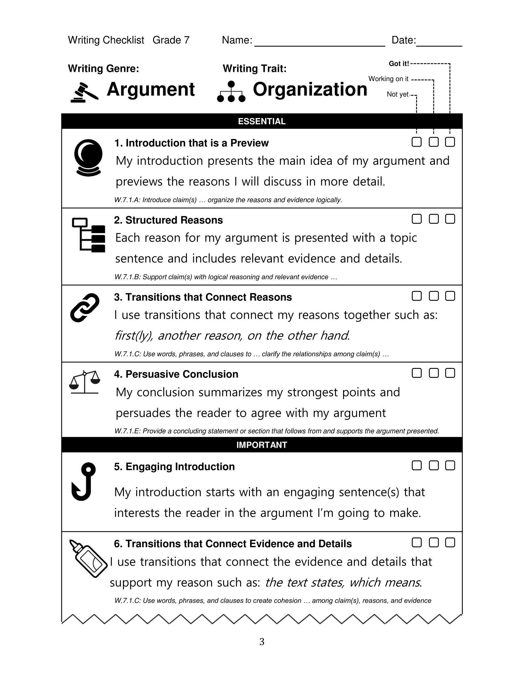 Student Writing Checklist: Informative (Grade 7) | Goalbook Pathways