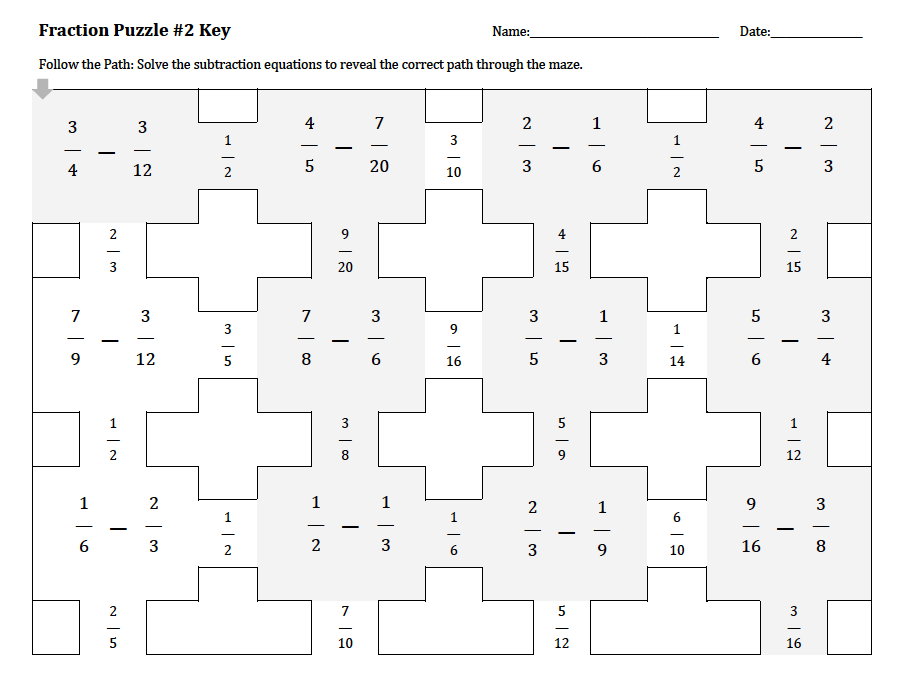 Fraction Subtraction Mazes and Puzzles | Goalbook Pathways