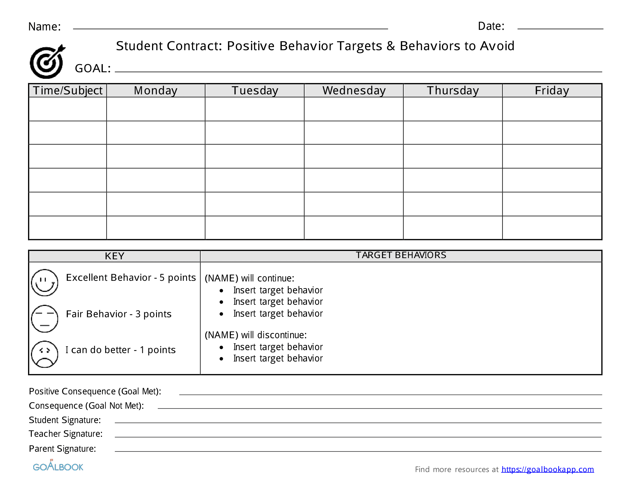 Behavior Contract Template HQ Template Documents