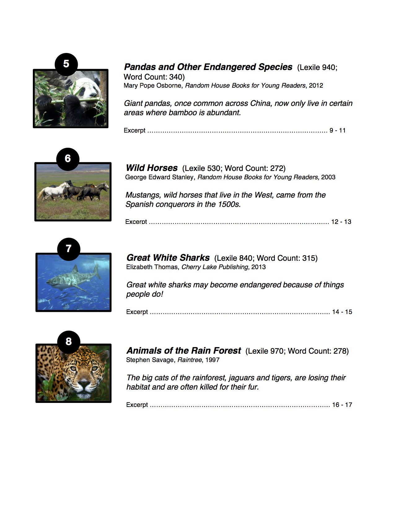 Ten Informational Texts: Endangered Animals | Goalbook Pathways