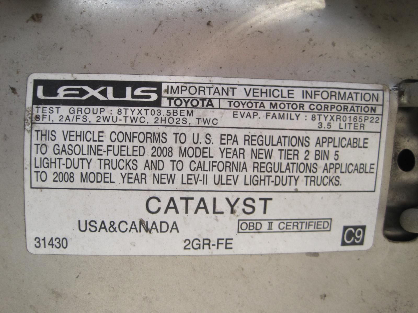 2008 Lexus RX 350 Base - Used Auto Parts for Sale | Auto Gator ...