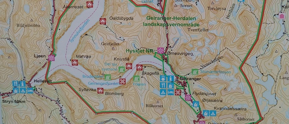 detailkaart Geirangerfjord tussen Hellesylt en Geiranger | Foto | Tonny ...