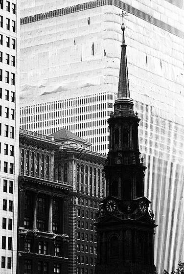 Trinity Church with the WTC Being Built by Jack Feder | Black & White ...
