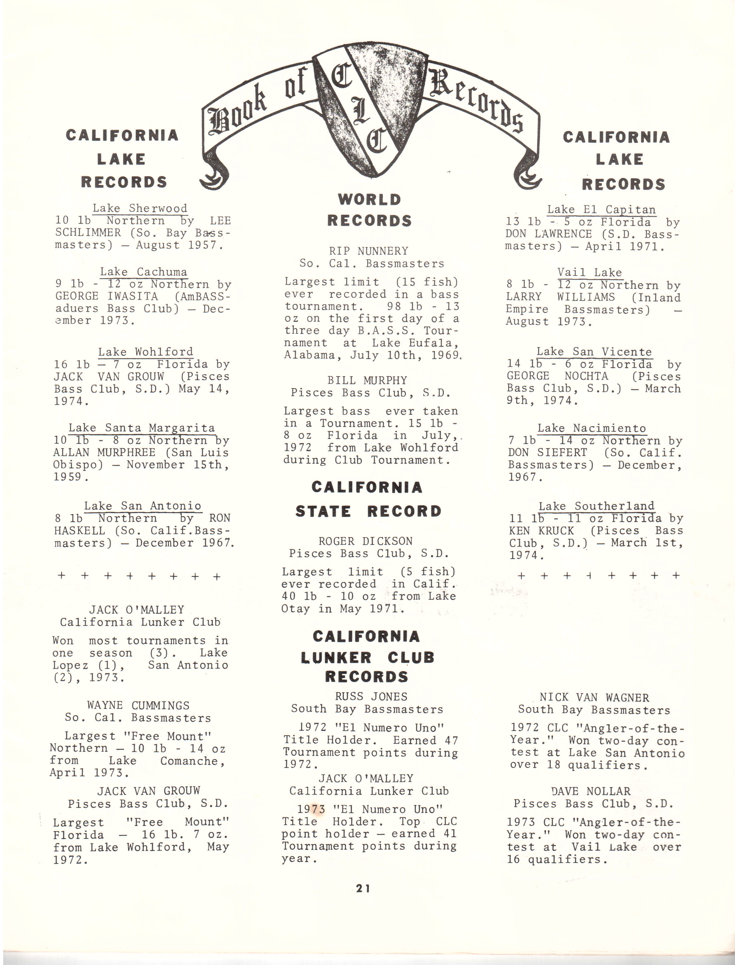 Western Records of the Past - Bass Fishing Archives Western