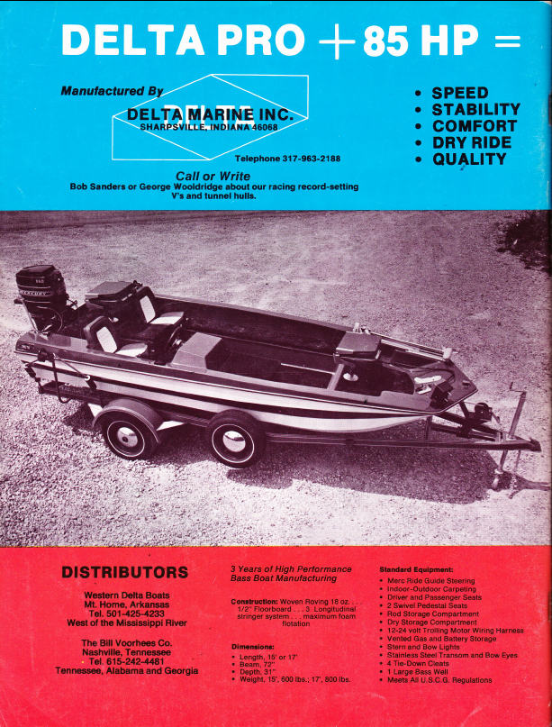 1975 Delta Pro Boat ad from ABF - Bass Fishing Archives