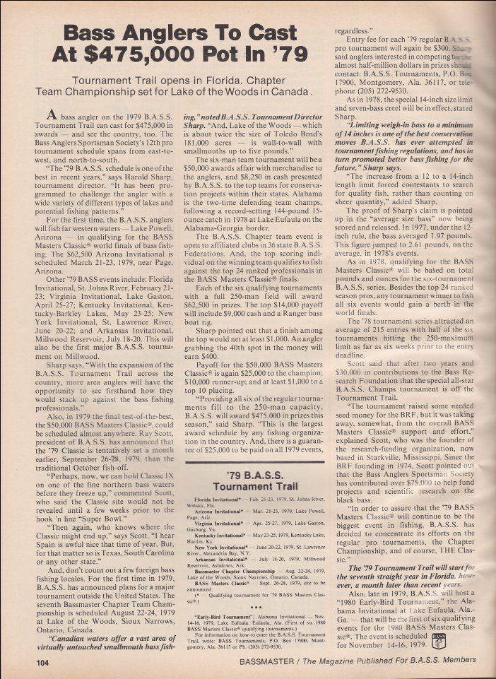 Season at a Glance: 1979 Bassmaster Trail – Part One - Bass Fishing ...