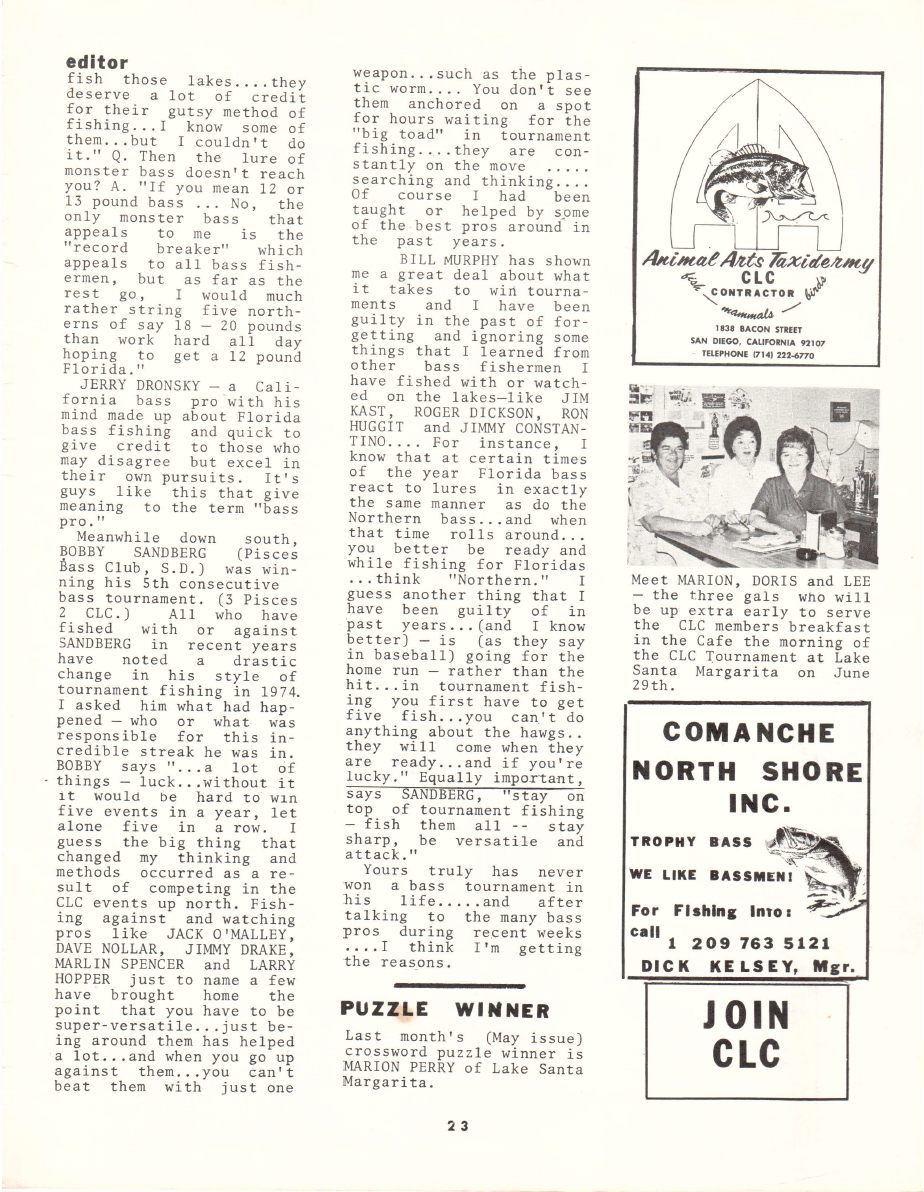 California Lunker Club June 1974 - Bass Fishing Archives Old Tournament ...