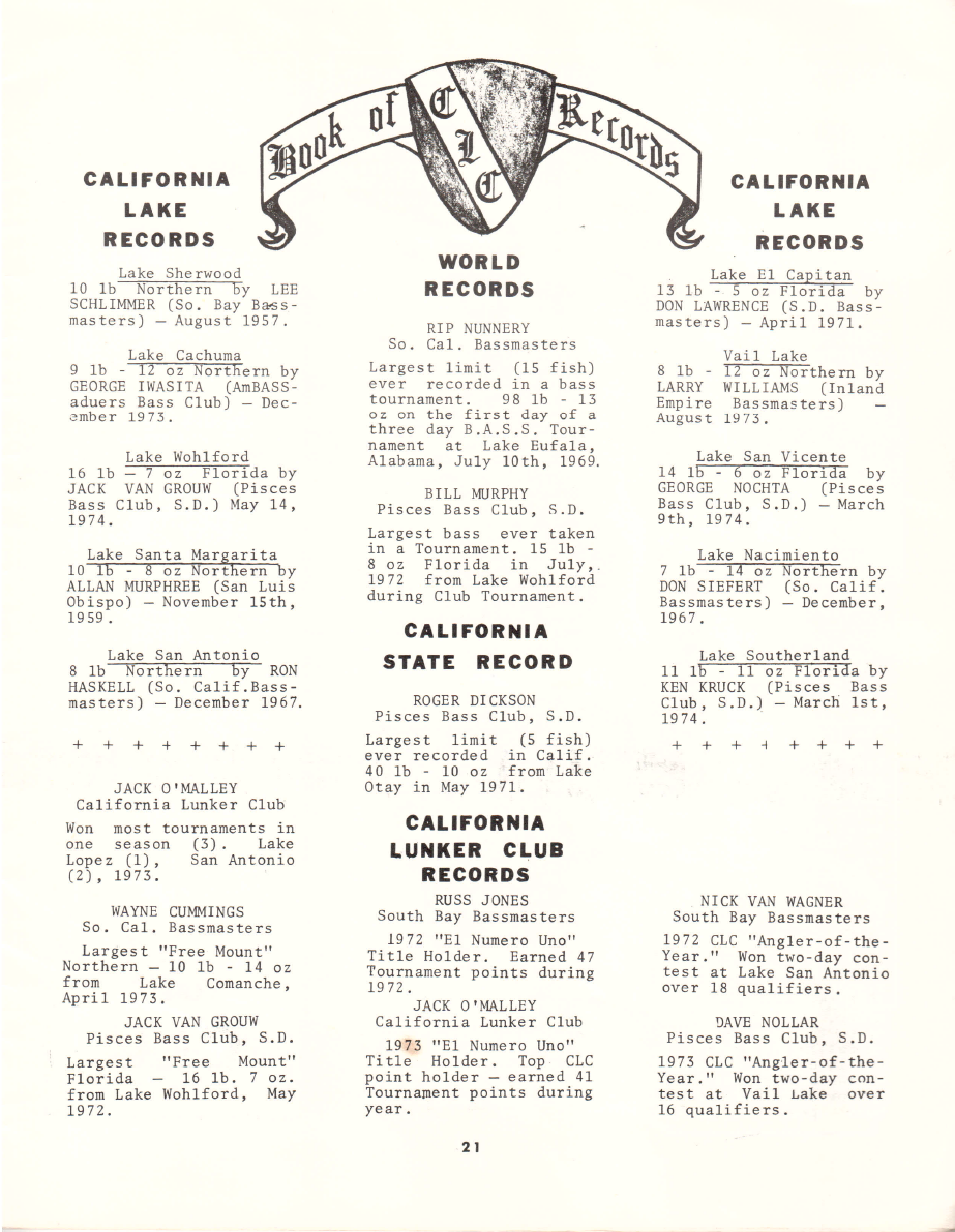 California Lunker Club June 1974 - Bass Fishing Archives Old Tournament ...