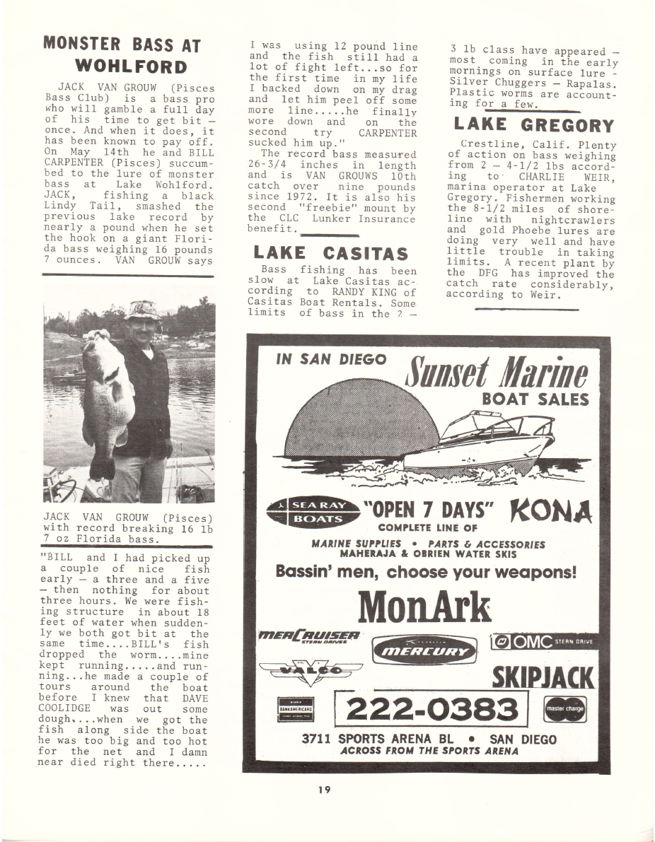 California Lunker Club June 1974 - Bass Fishing Archives Old Tournament ...