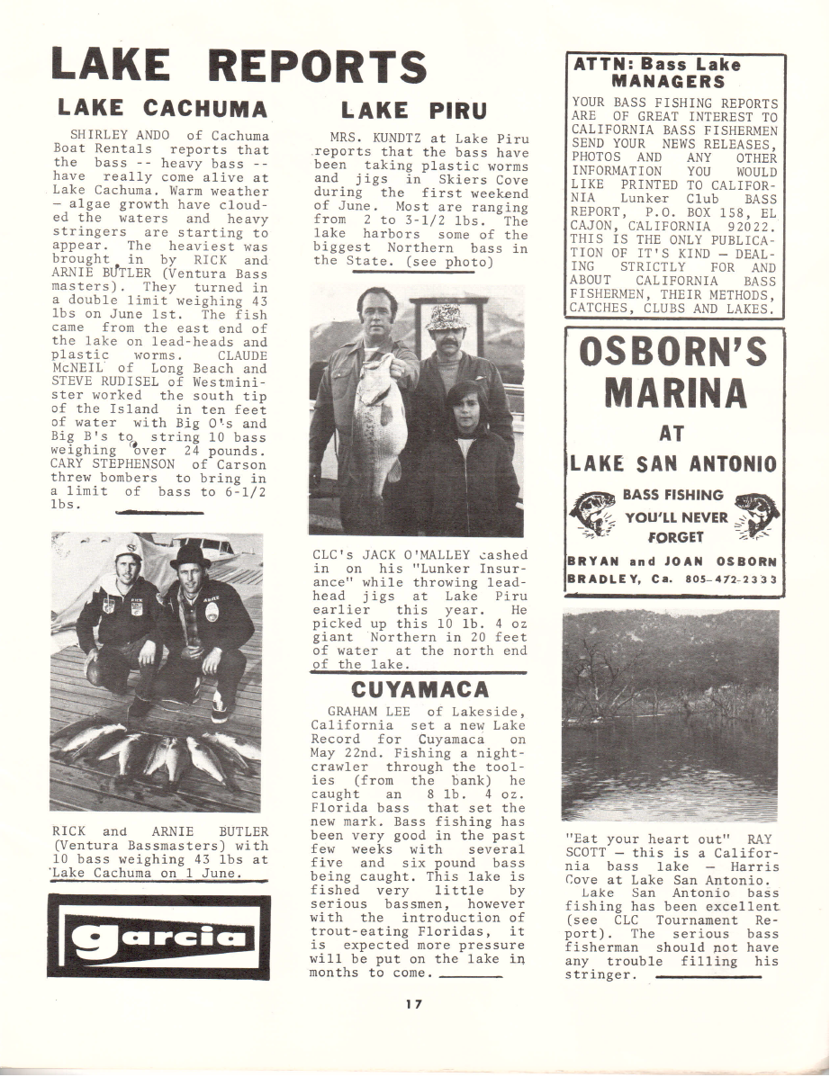 California Lunker Club June 1974 - Bass Fishing Archives Old Tournament ...